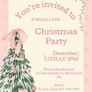 Pink Christmas Party Invitation | Pastel Holiday Invite | Printable ...