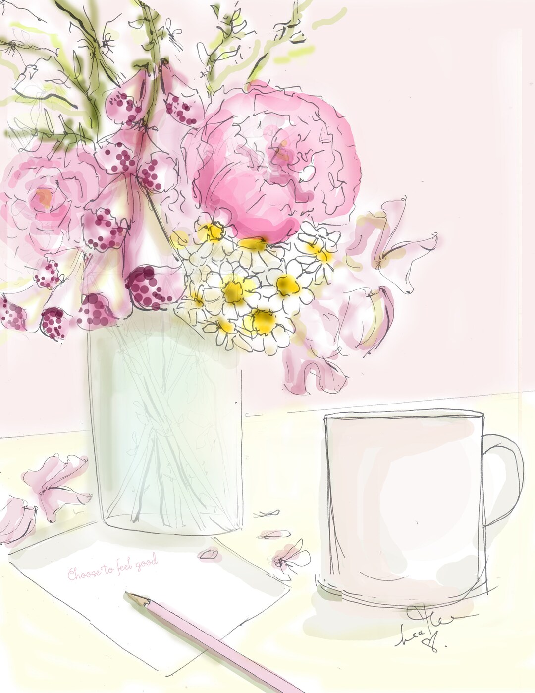 Pink Floral Art Print. Pretty Wall Art, {foxgloves and Peony Wall Art ...