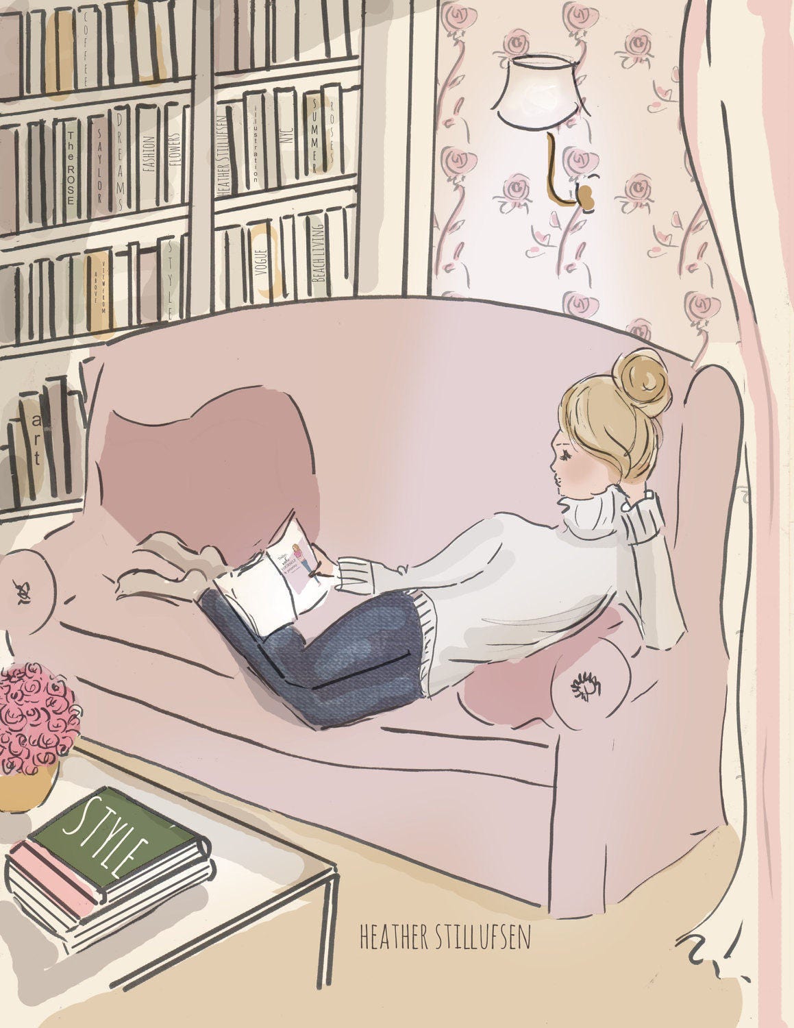 Book Art Prints { Girly Pink Artwork } Library Art Pink Lovers Book ...