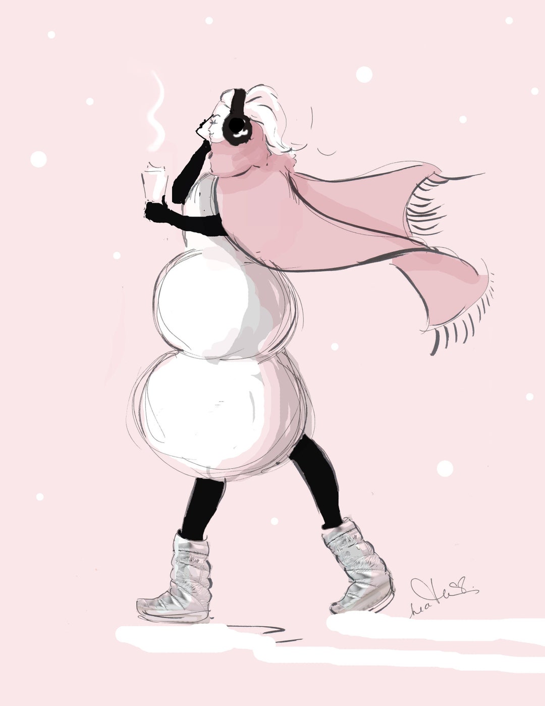 Snowgirl. Chic Pink Illustrations Pink Notecards Holiday Valentine ...
