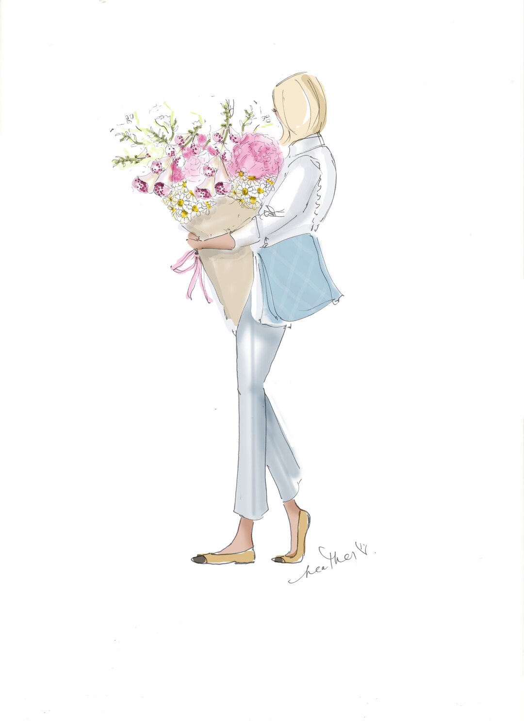 Pretty Floral Fashion Illustration Art Print. Pretty Decor. - Fashion ...