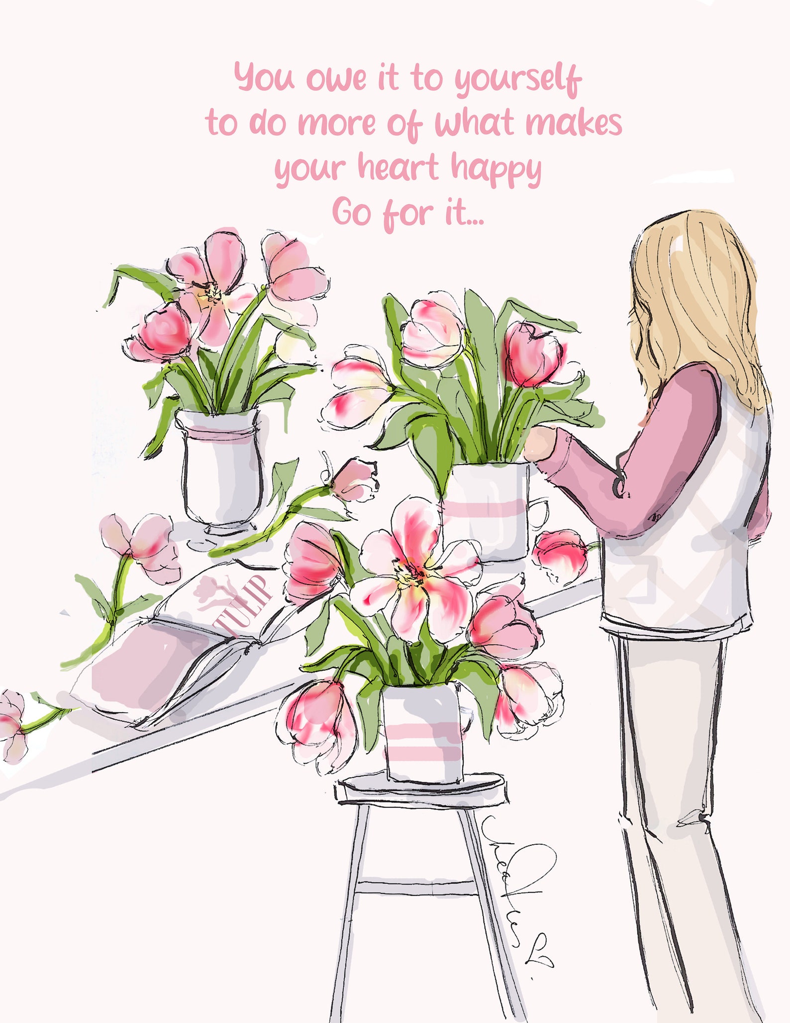 Spring Cards - Pretty Cards for Women { Tulips Pink Gardening Flowers ...