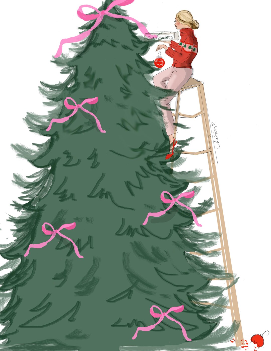 Christmas Cards - Trimming the Tree Cozy Christmas Illustration ...