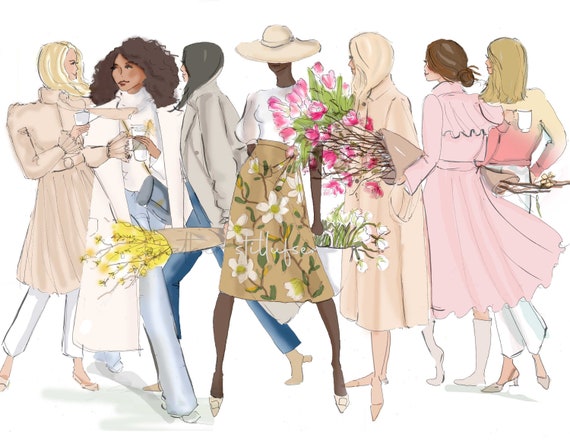 March Fashion Illustration Girls Spring Illustration | Etsy