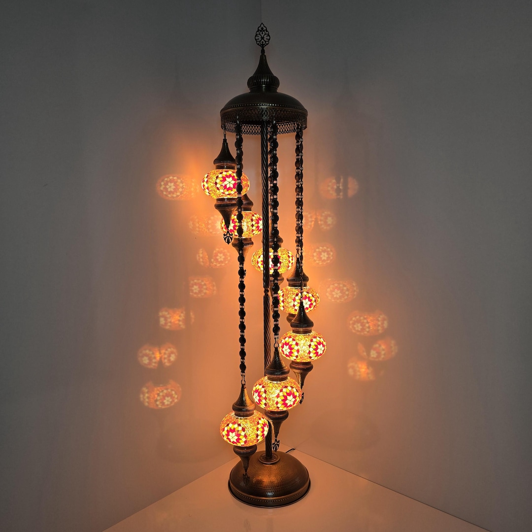 7 Globe Turkish Mosaic Floor Lamp: Handmade Stained Glass Lighting - Etsy