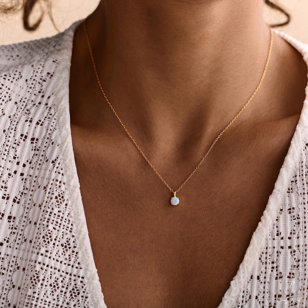 Collier opale délicat, pendentif opale minimaliste, bijoux avec pierre ...