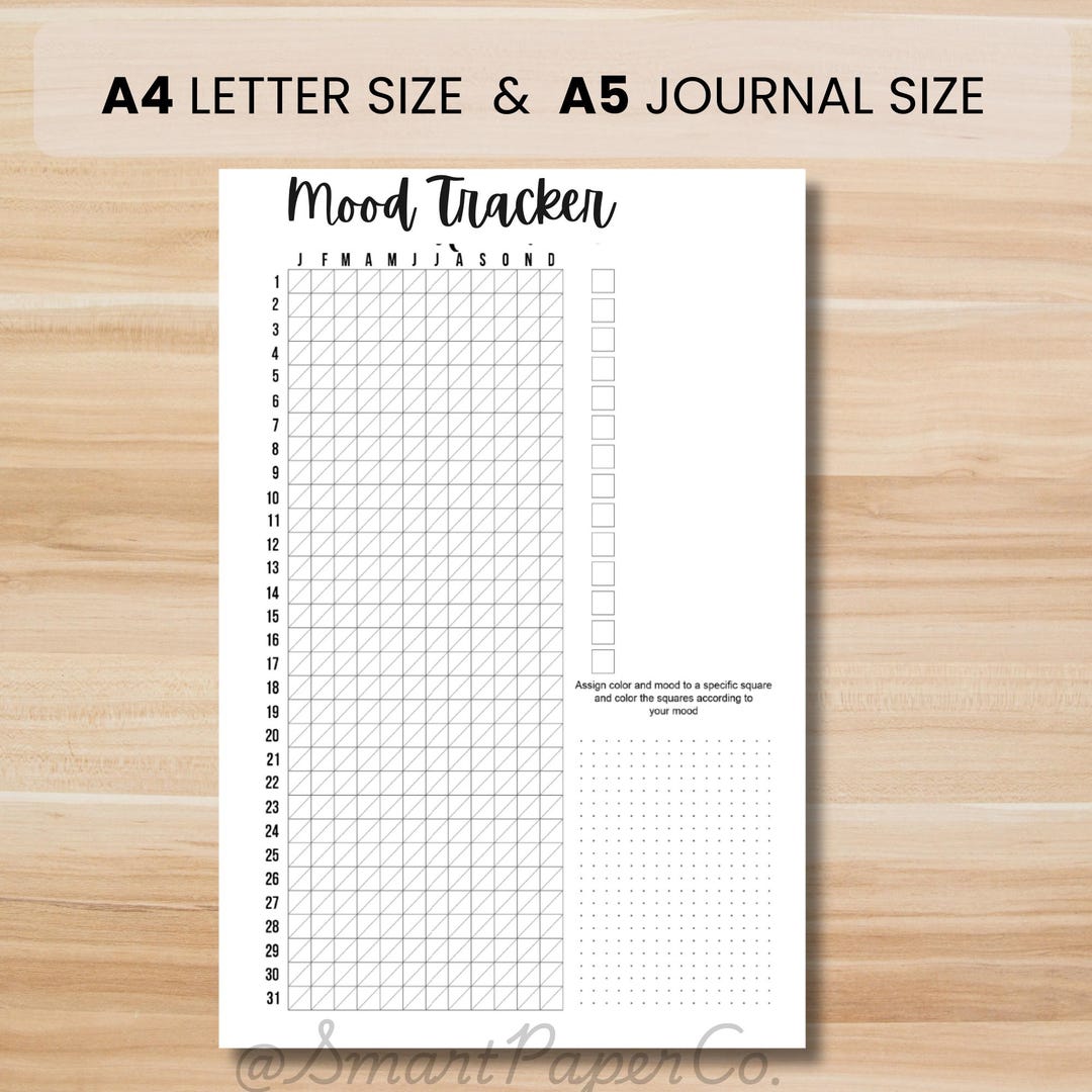 Mood Tracker Printable, A Year in Pixels, Mood Journal, Emotion Tracker ...