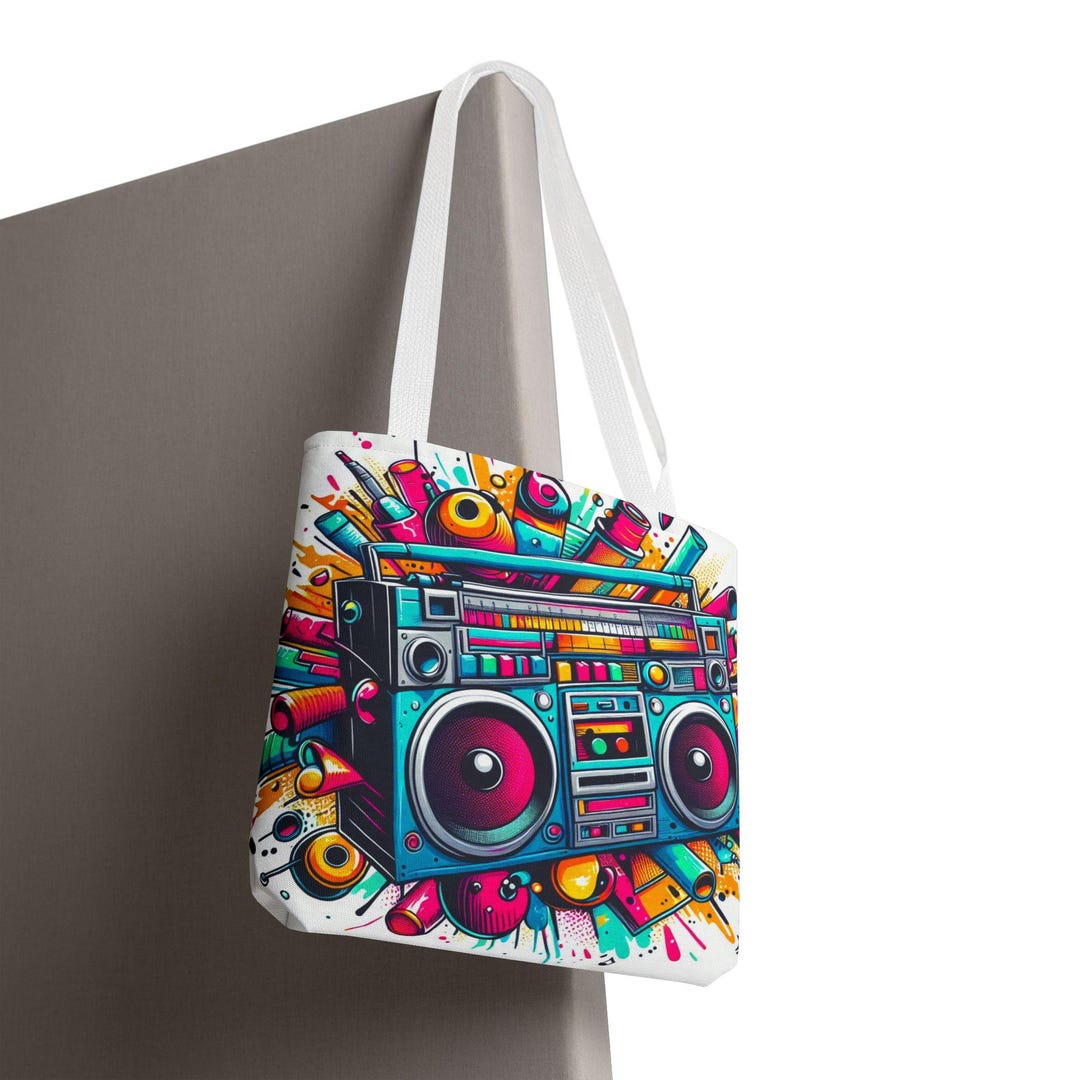 Boom Box Rad Retro Tote Bag - Vintage 80s Style, Hipster Music Lover ...