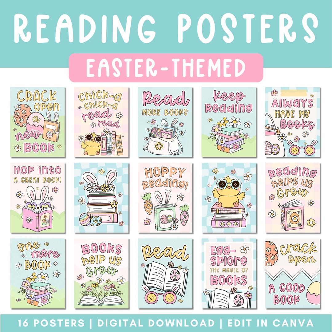 Easter Themed Reading Classroom Posters | Editable in Canva - Etsy