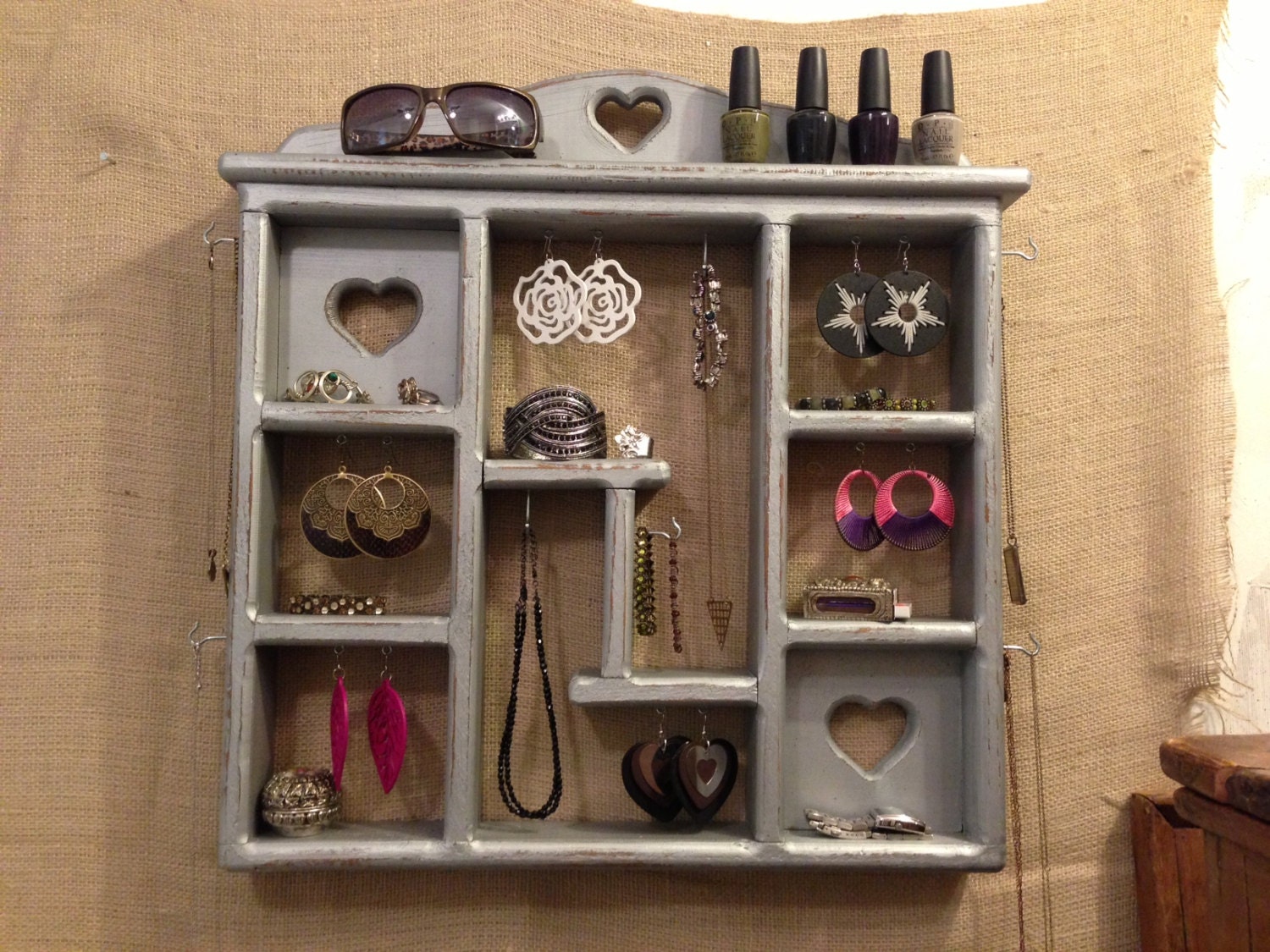 Upcycled Jewelry Organizing Display silver Hearts Shelf - Etsy