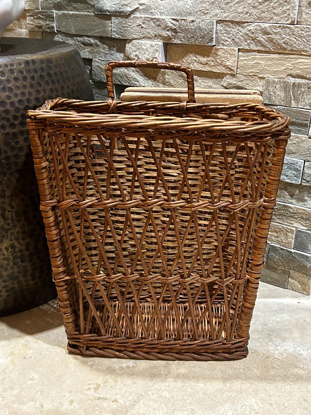 Vintage Woven Rectangular Hanging Wall Basket Organizer Magazine Rack ...