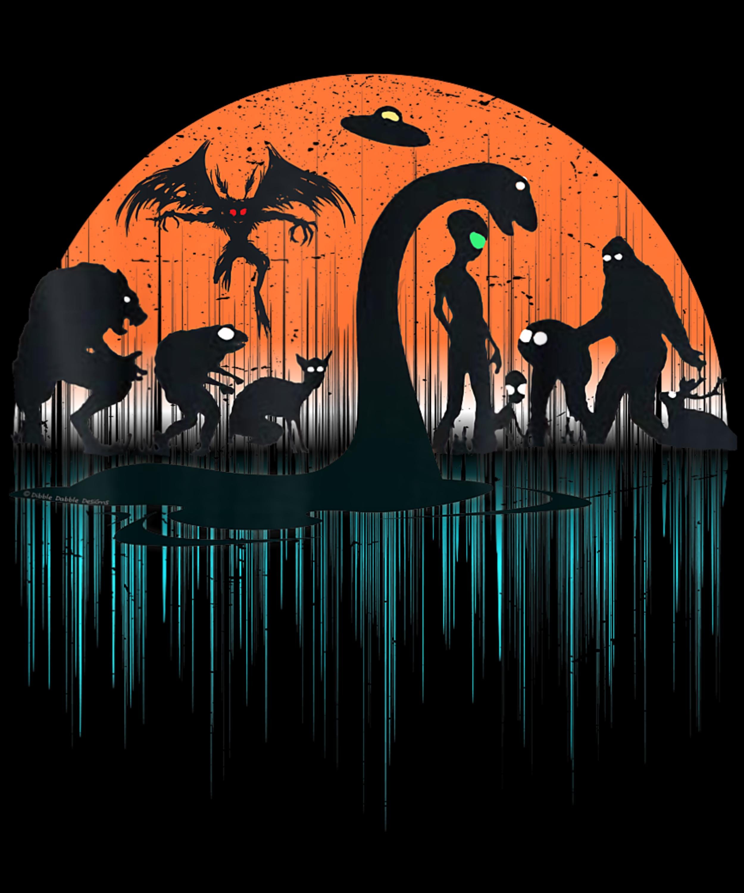 Mythical Creatures Under the Moon T-shirt Design | Cryptid Art ...