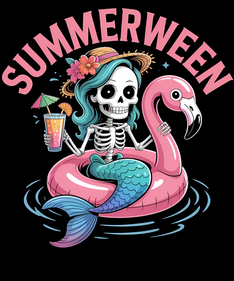 Summerween Vibes PNG Skeleton Flamingo Float Png, Digital Design Png ...