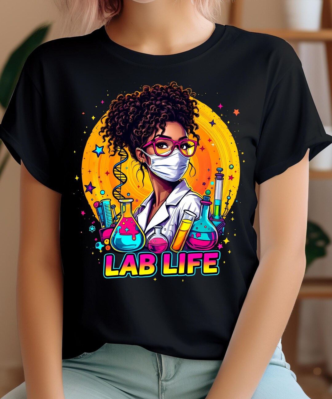 Lab Week 2025 Png, Lab Life Png, Afro Messy Bun Laboratory Png, Medical ...