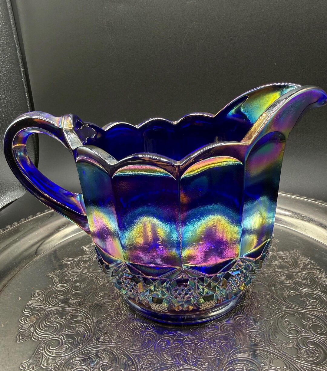 Fenton Plytec Blue Carnival Glass Pitcher – Iridescent Cobalt, Oval F ...