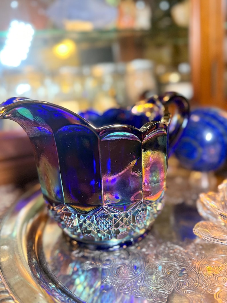 Fenton Plytec Blue Carnival Glass Pitcher – Iridescent Cobalt, Oval F ...