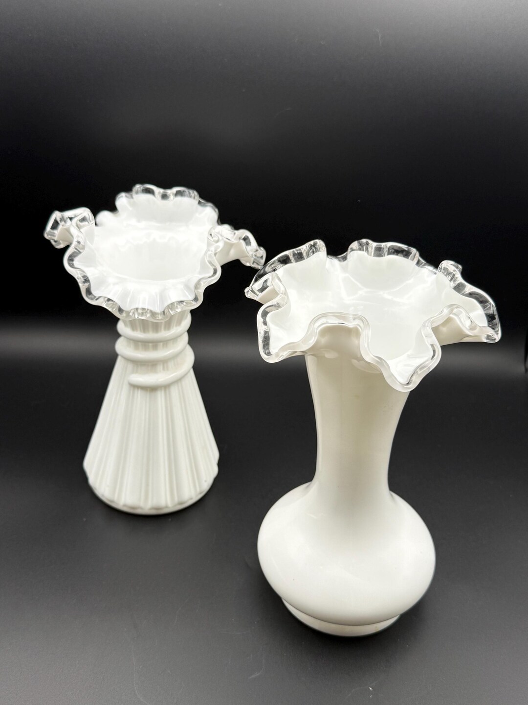 Vintage Milk Glass Silver Crest Vase - Etsy