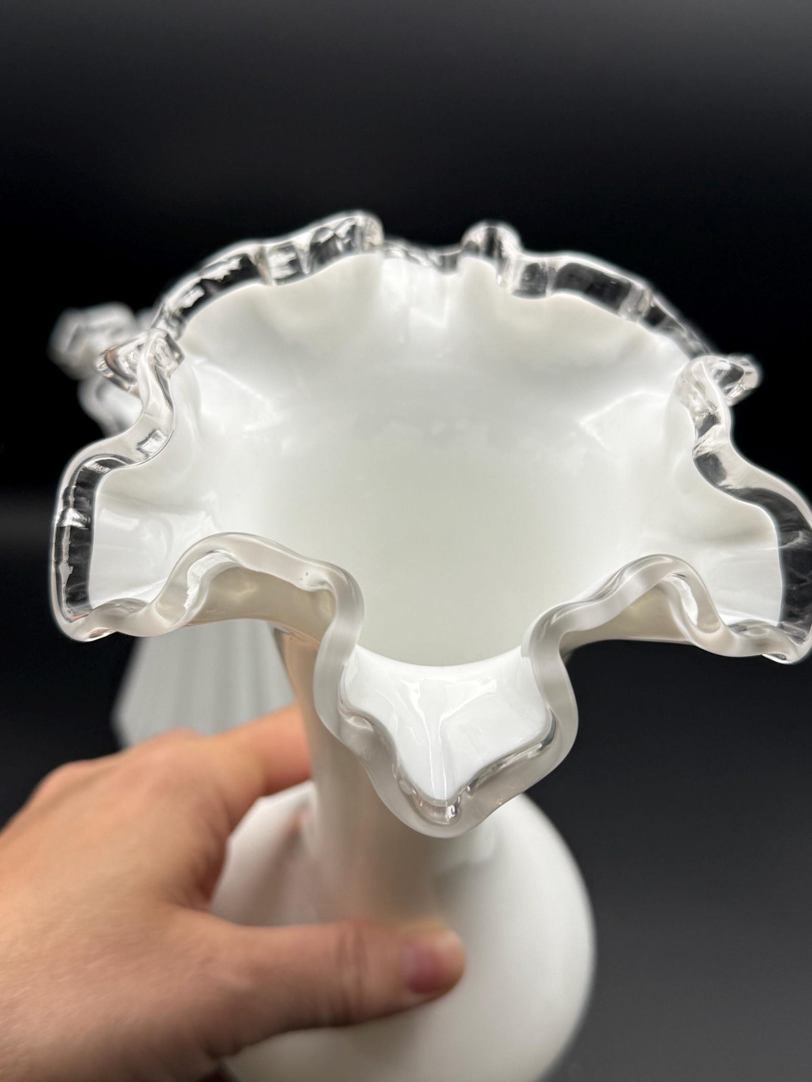 Vintage Milk Glass Silver Crest Vase - Etsy