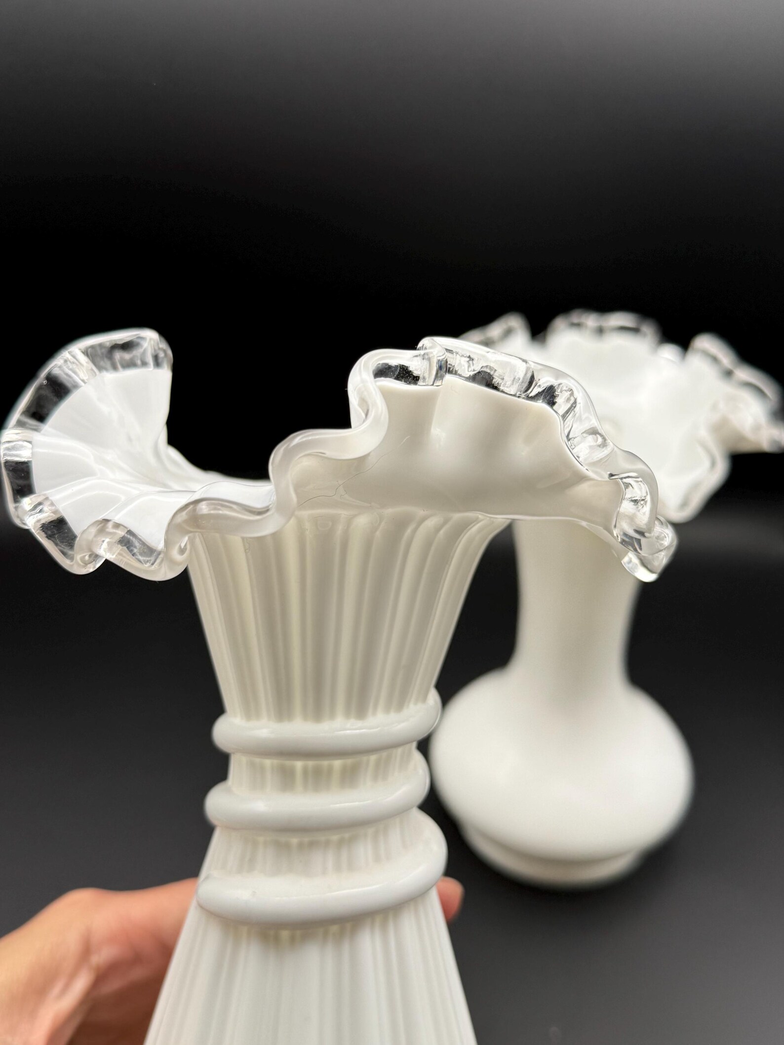 Vintage Milk Glass Silver Crest Vase - Etsy