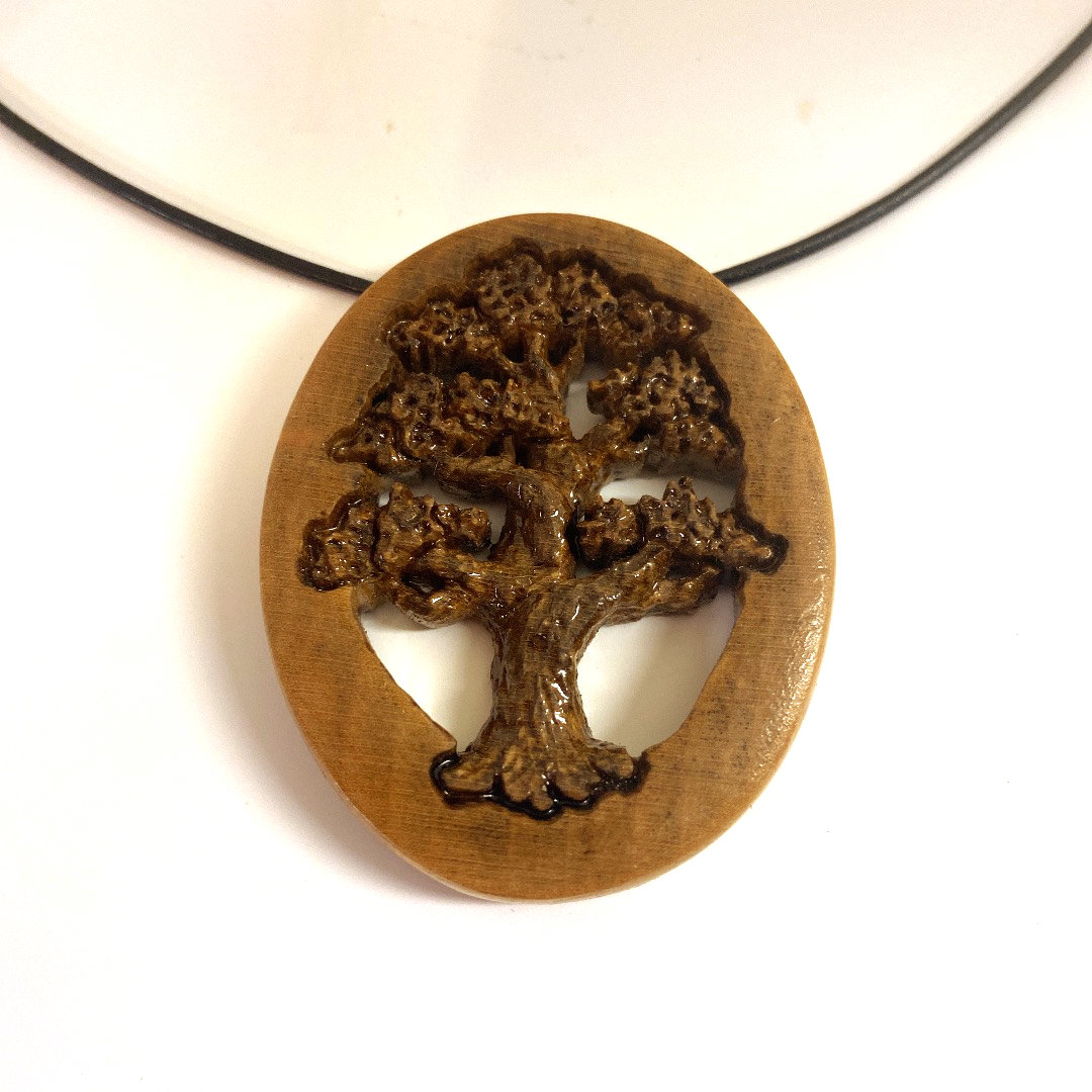Hand Carved Wooden Tree Pendant - Etsy