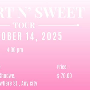 Editable Concert Ticket Template - Short N Sweet Tour, Sabrina ...