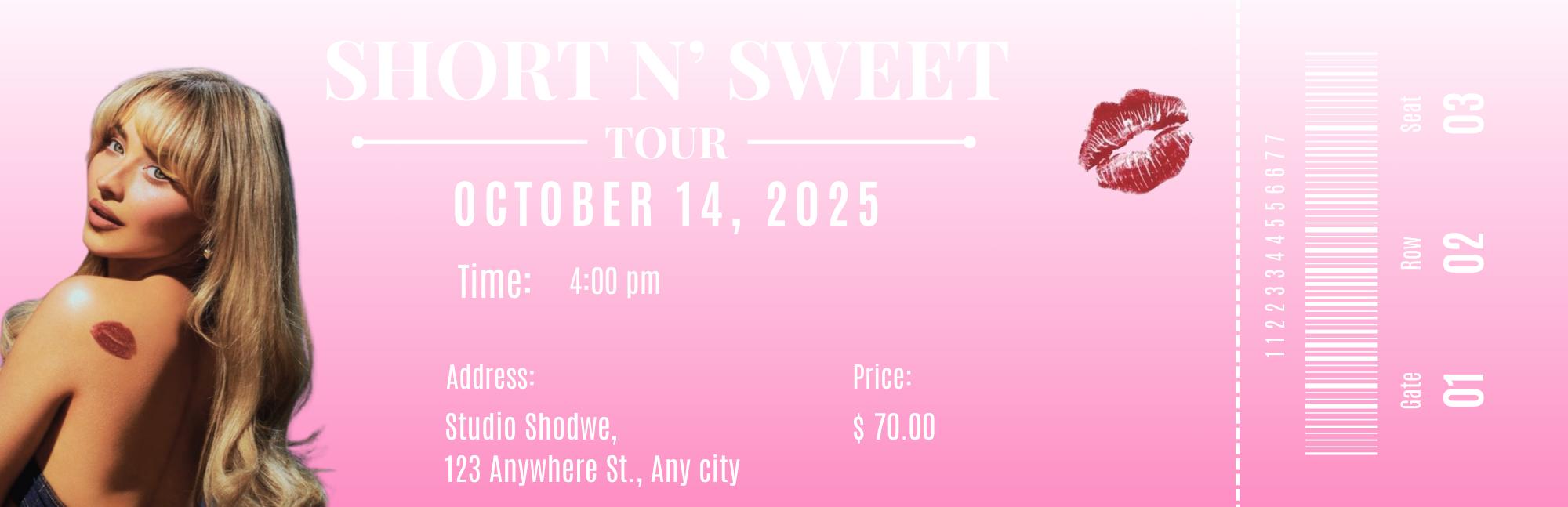 Editable Concert Ticket Template - Short N Sweet Tour, Sabrina Carpenter - Etsy