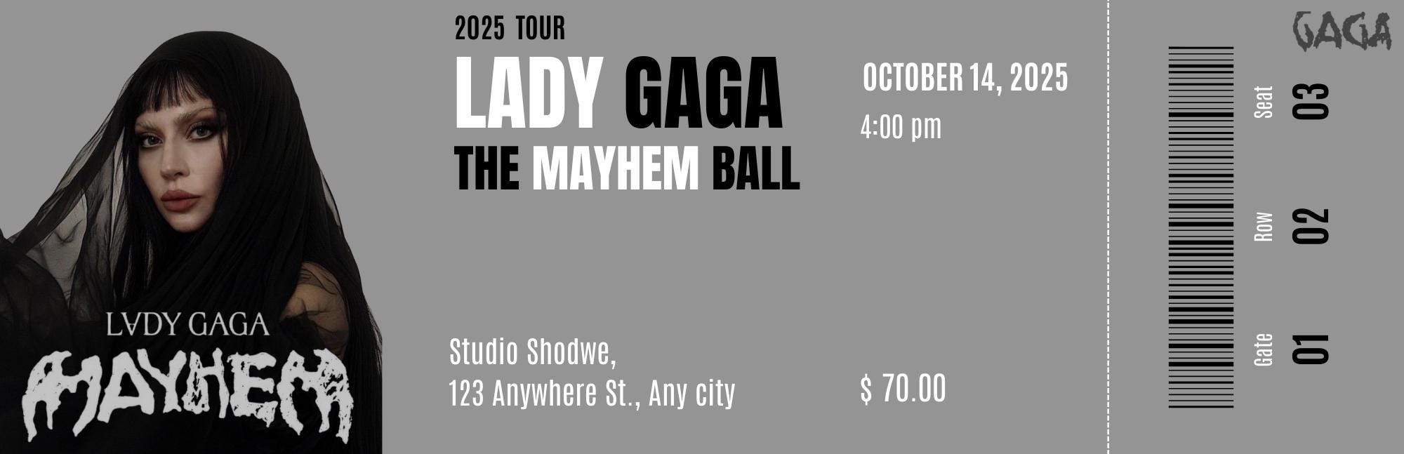 Editable Concert Ticket Tamplete - Lady Gaga, the Mayham Ball - Etsy