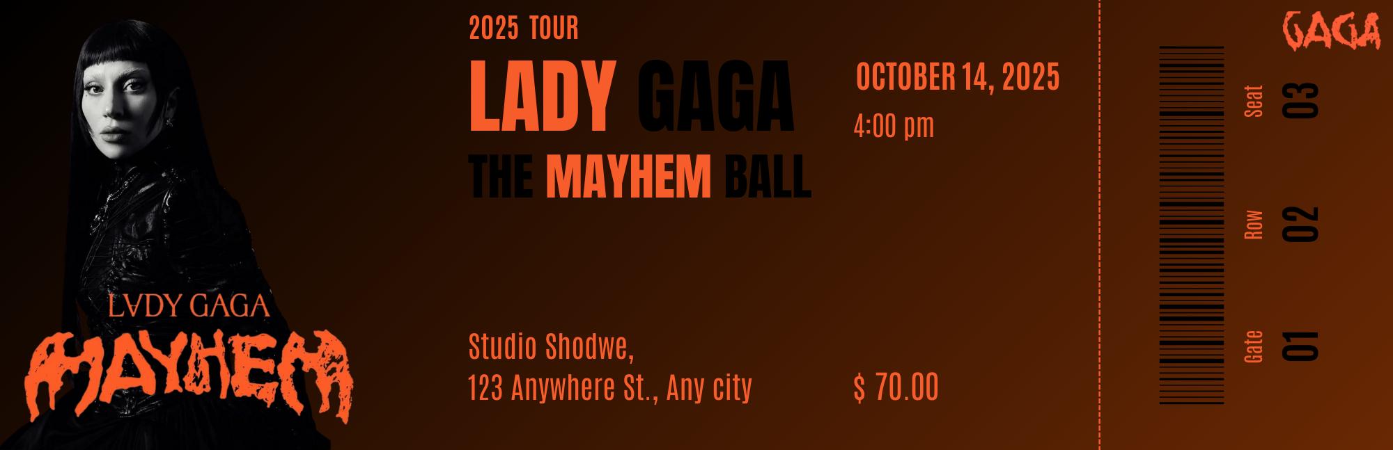 Editable Concert Ticket Tamplete - Lady Gaga, the Mayham Ball - Etsy