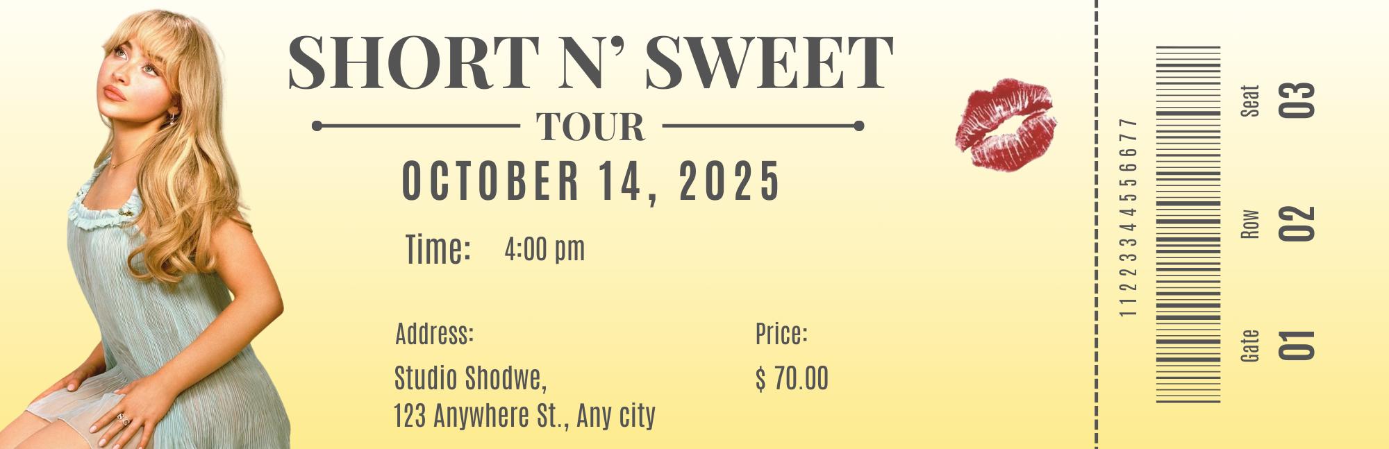 Editable Concert Ticket Template - Short N Sweet Tour, Sabrina Carpenter - Etsy