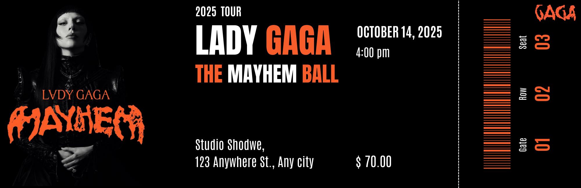 Editable Concert Ticket Tamplete - Lady Gaga, the Mayham Ball - Etsy