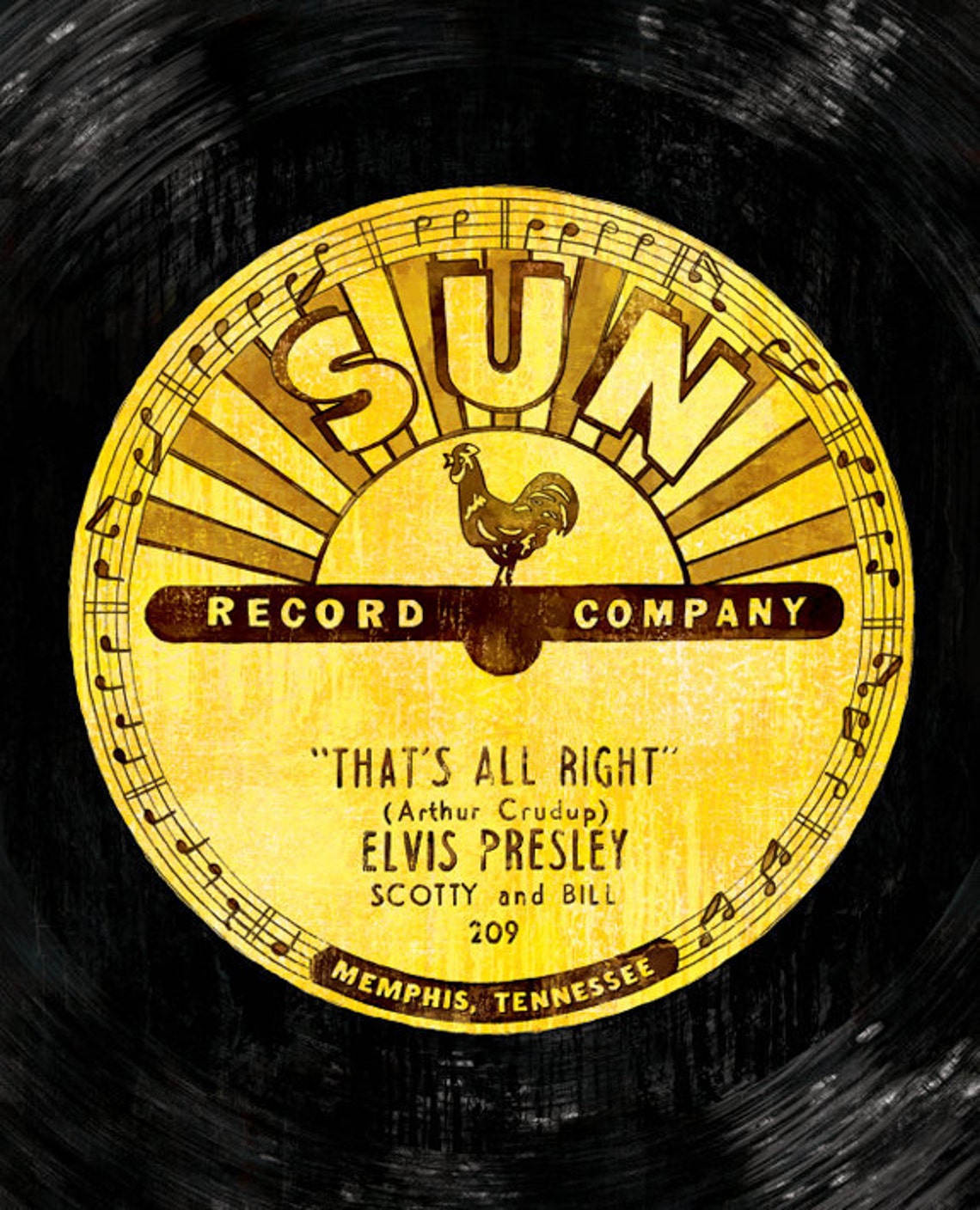 Elvis Presley Sun Record Art Print - 12x18 High Quality Digital Print ...