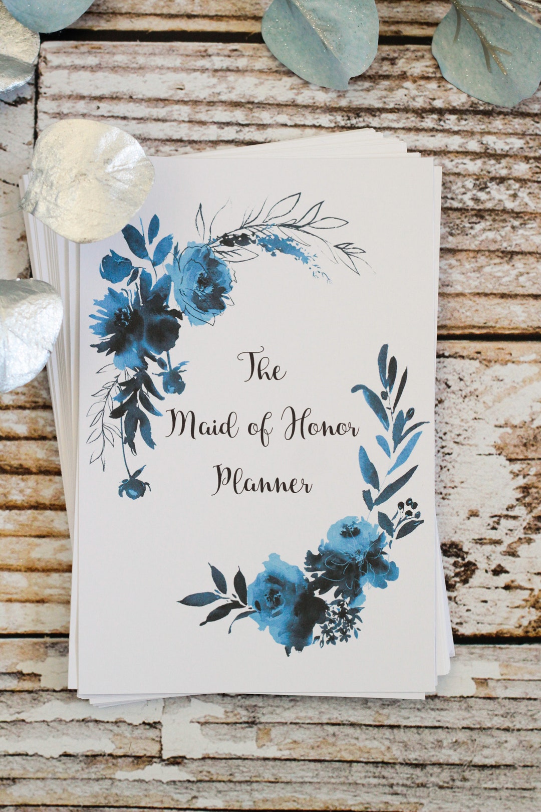 PRINTABLE A5 Half Letter Maid of Honor Indigo Blue Floral Planner - Etsy