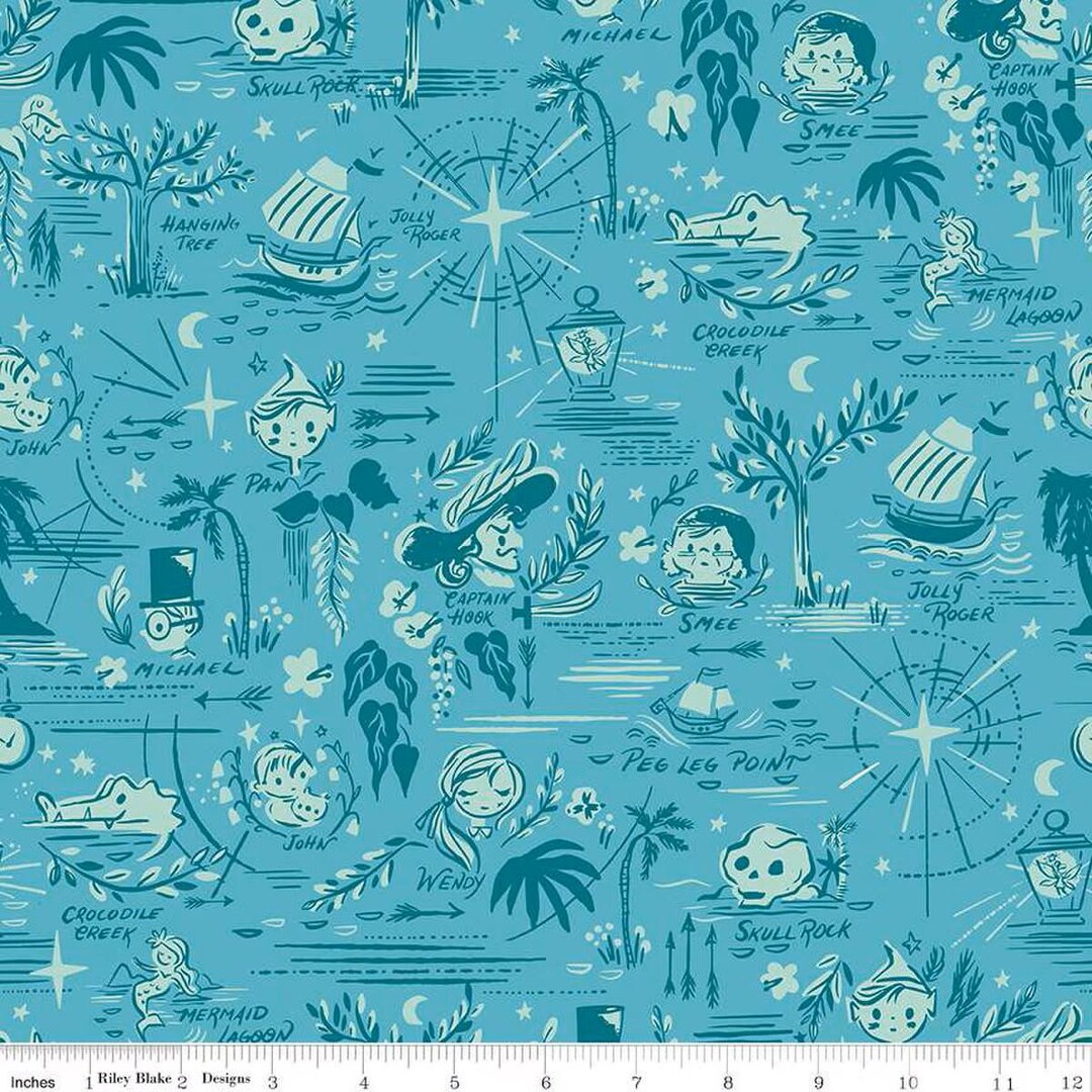 Forever Neverland Neverland Map Lagoon - C15902-PEACOCK - Riley Blake ...