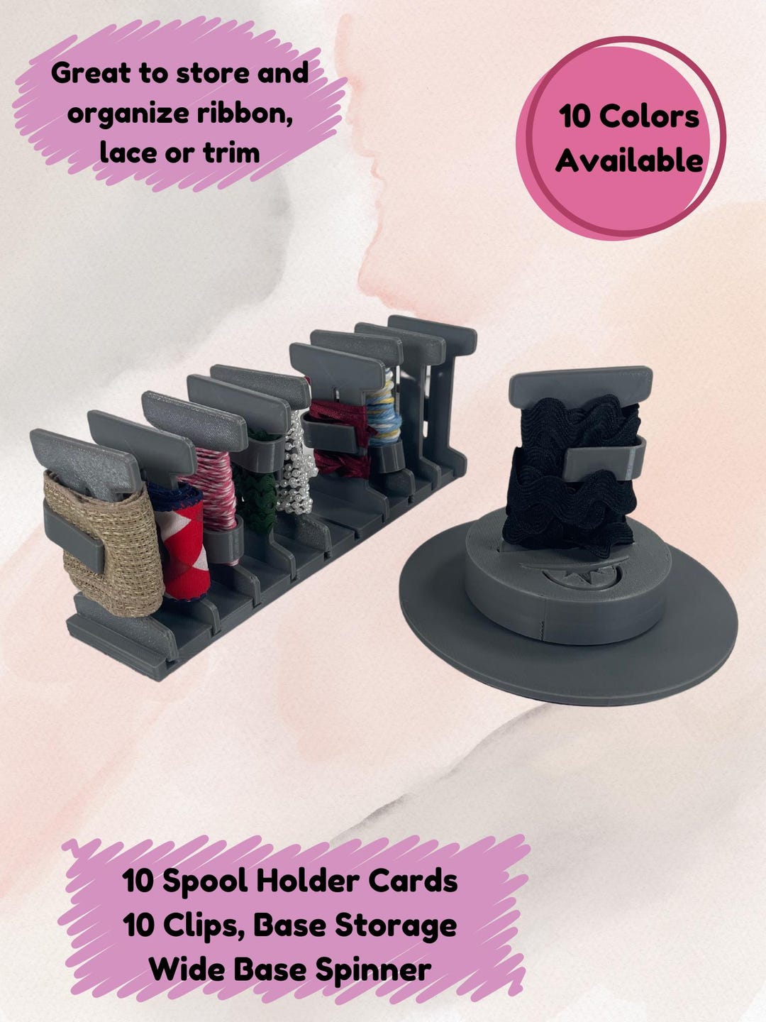 Ribbon , Lace , Trim, Floss Spool Holder Cards With Organizer Base and ...