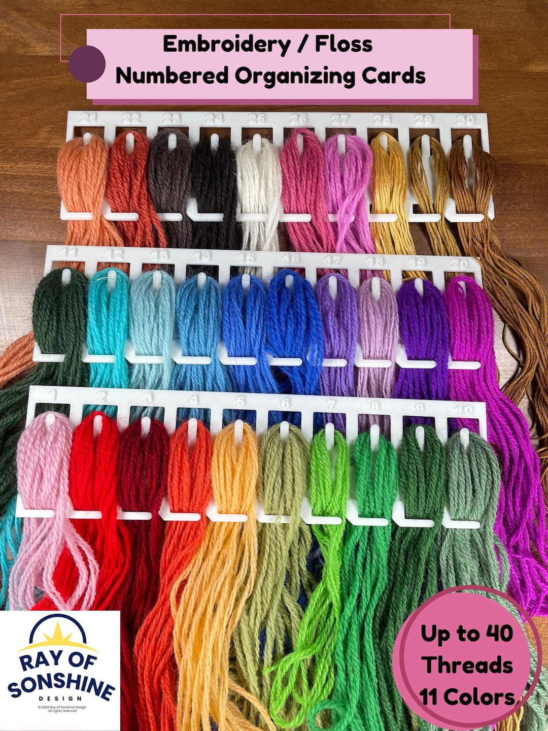 Yarn / Floss Organizer Holds up to 40 Fibers (10 per Card), Embroidery ...