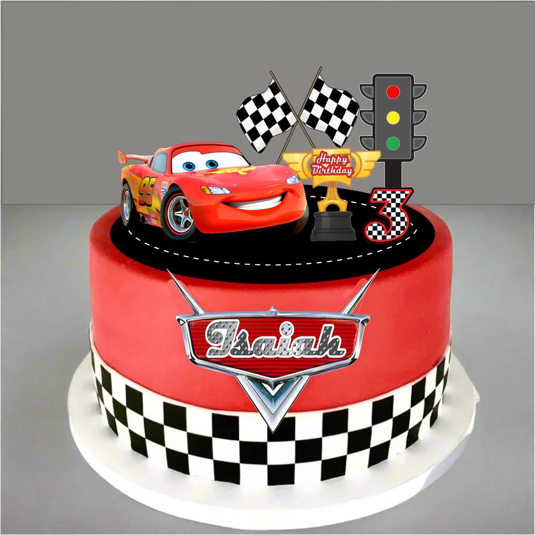Cars Cake Topper/ Race Car Party With Flashing Traffic Light & Flags ...