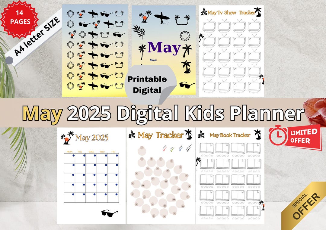 May 2025 Kids Digital Planner | Printable Monthly Calendar, Weekly ...