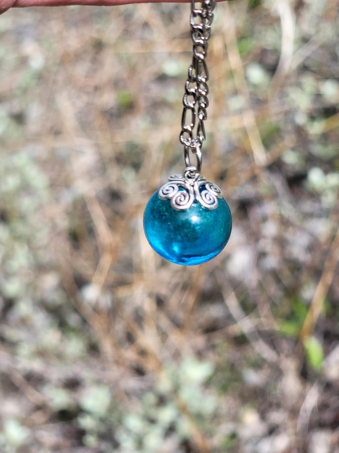 Ocean Orb Resin Pendant – Handmade Blue Green Jewelry With Silver Swirl ...