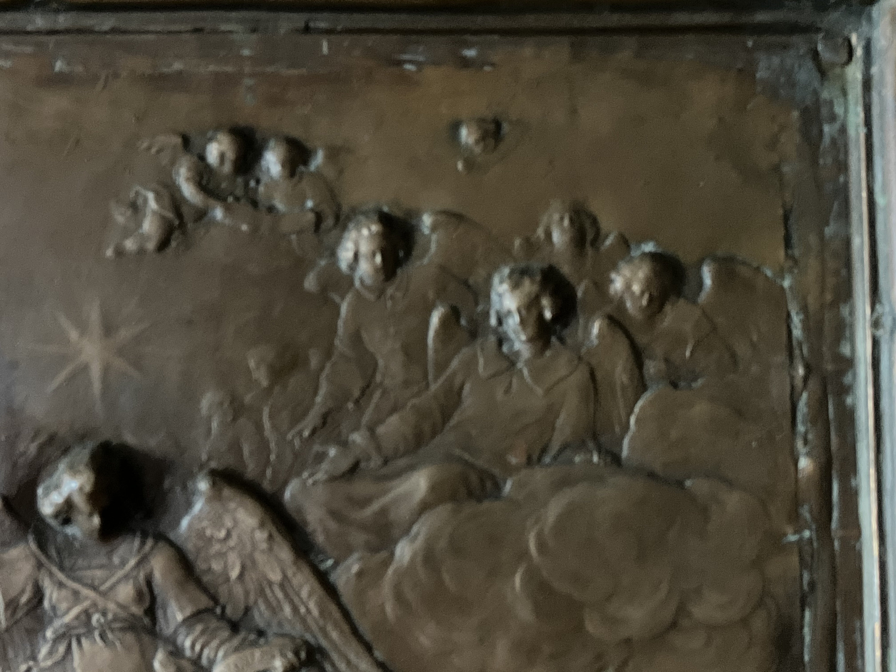 Antique Nativity in Bronze on Wood Signed/ Makers Mark SL KKHUSTDR ...