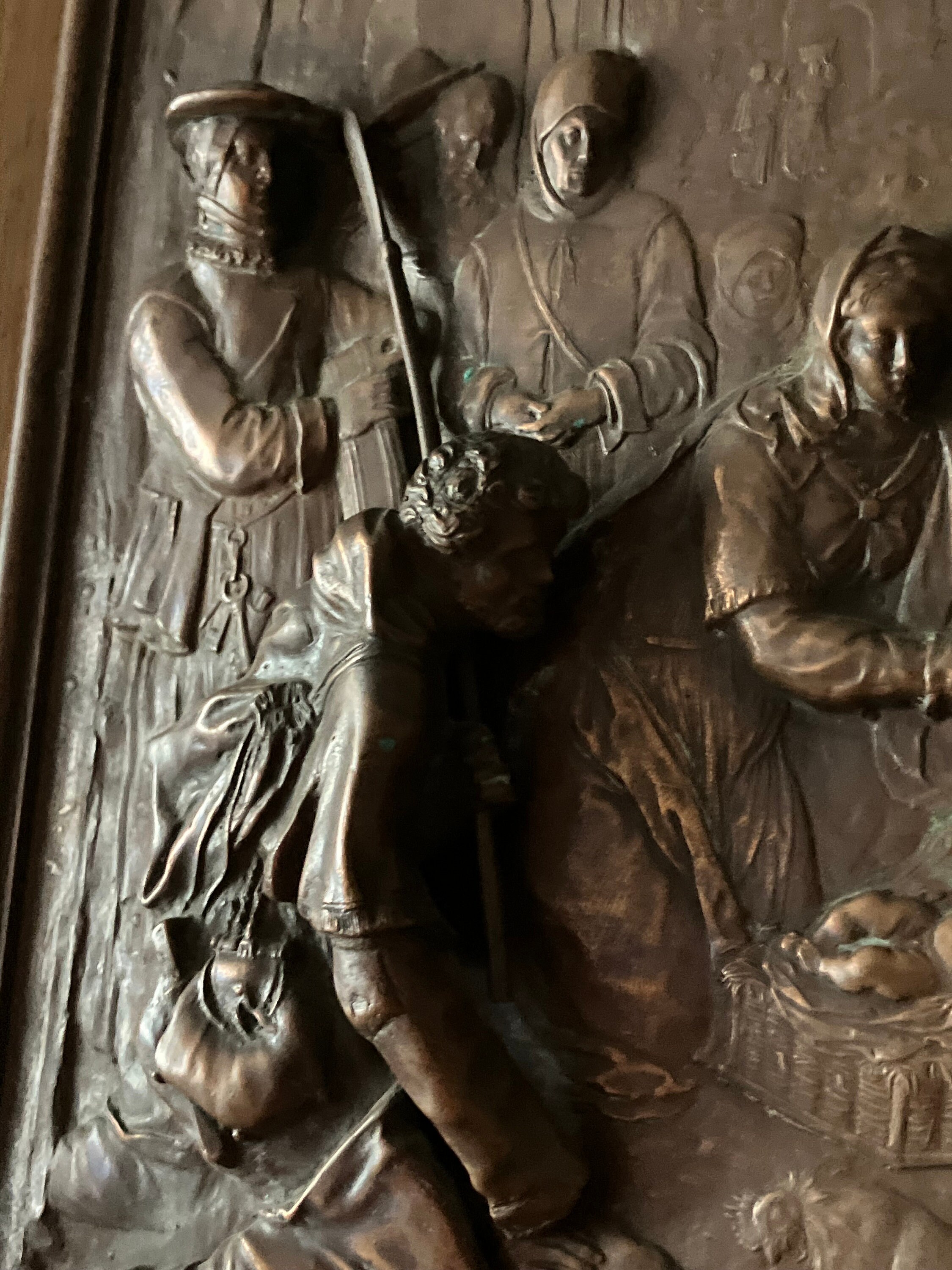 Antique Nativity in Bronze on Wood Signed/ Makers Mark SL KKHUSTDR ...