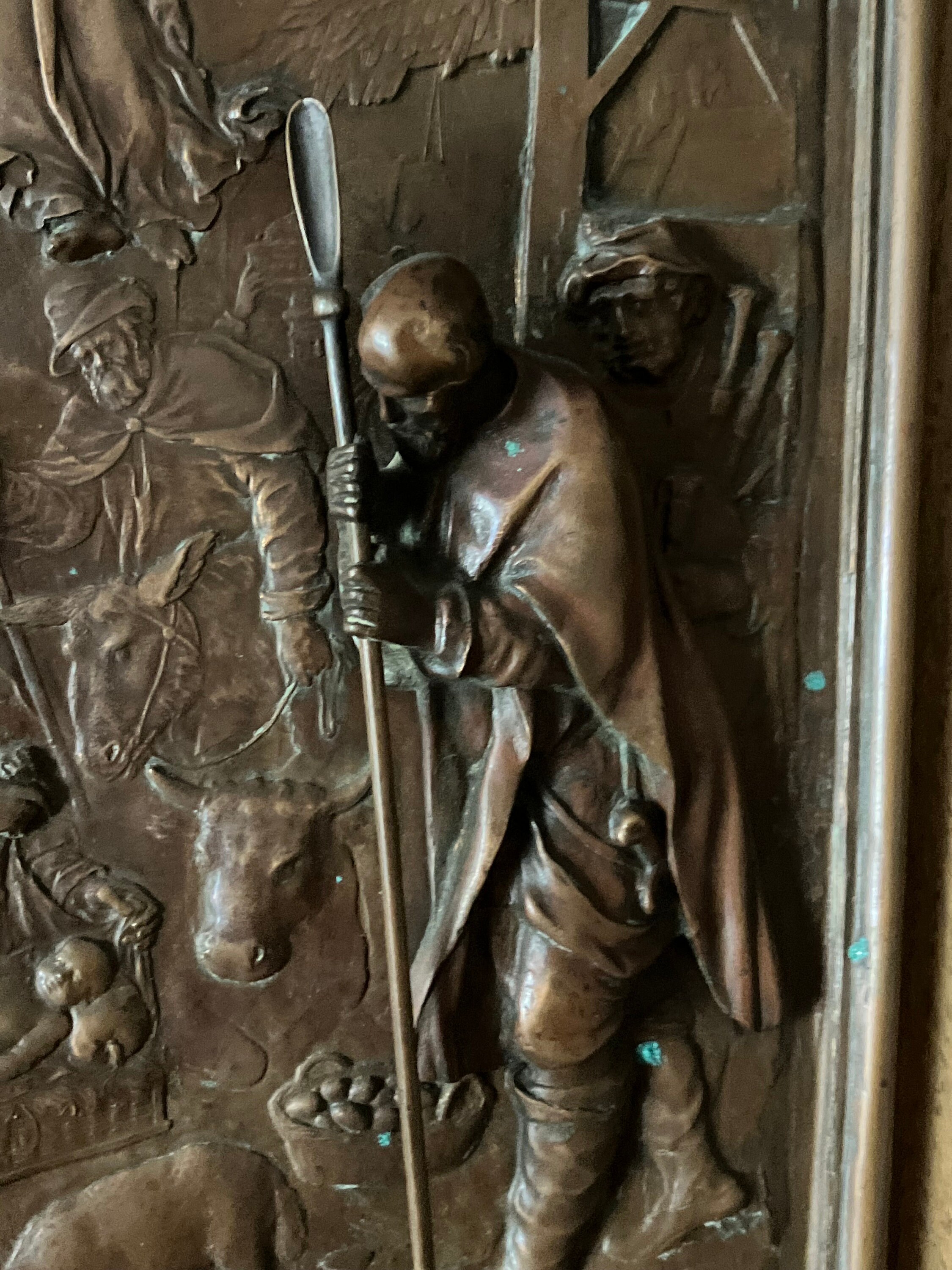 Antique Nativity in Bronze on Wood Signed/ Makers Mark SL KKHUSTDR ...