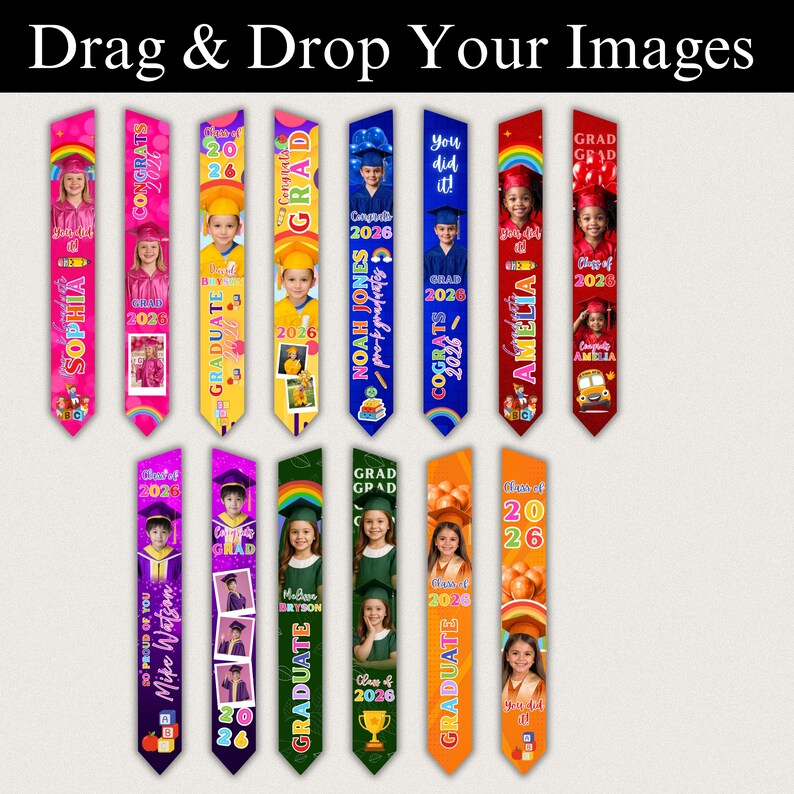 Kids Graduation Stole Bundle Editable Canva Template, Class of 2026 ...