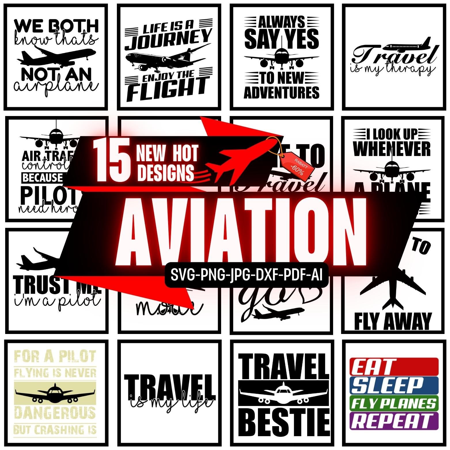 Aviation SVG Bundle: Pilot & Aircraft PNG Clipart Designs (commercial ...