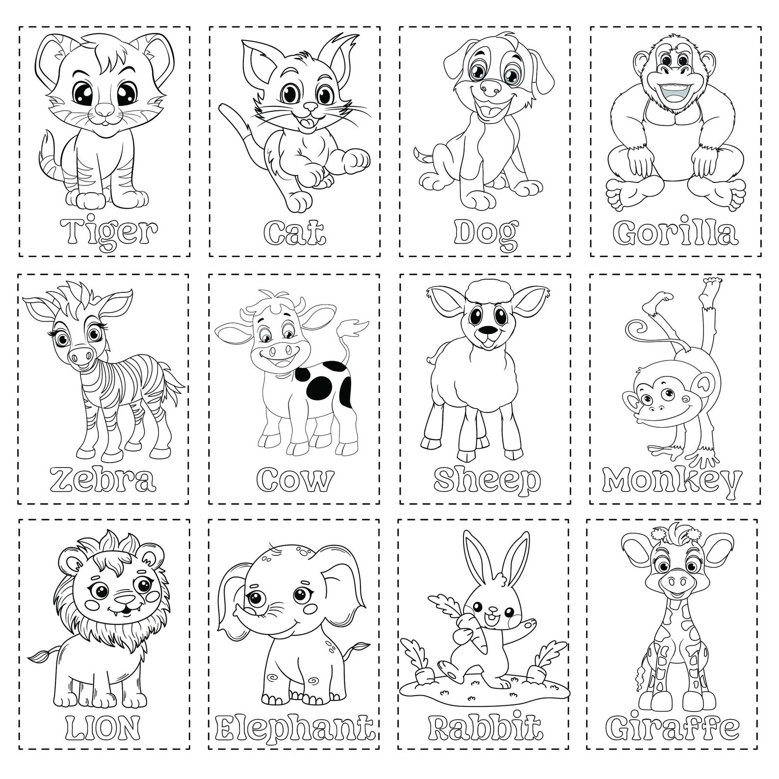 30 Animal Coloring Pages for Kids | Cute Zoo & Jungle Animals ...