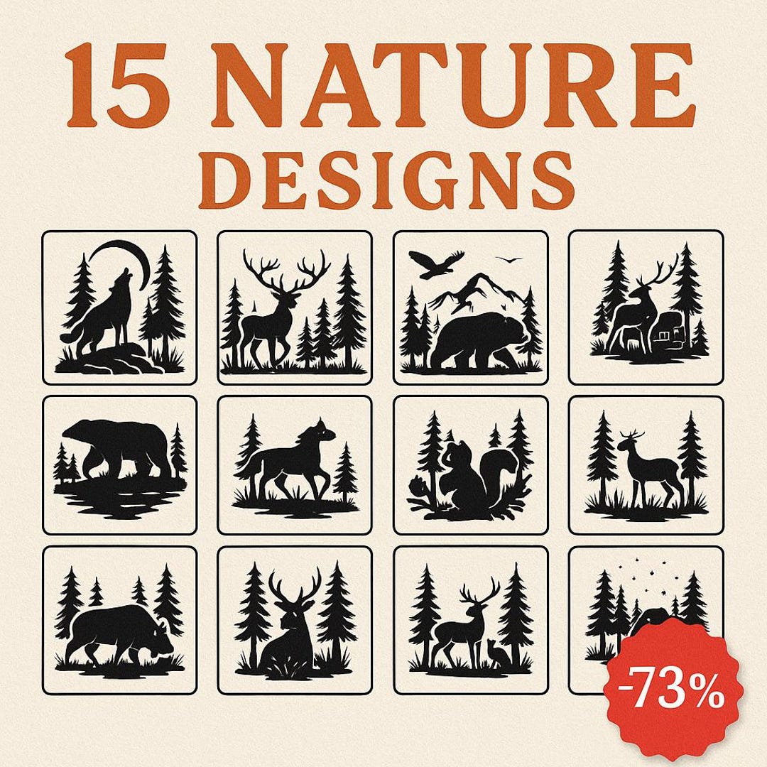 Wildlife Silhouette PNG Bundle: Rustic Forest Animal Clipart (digital ...