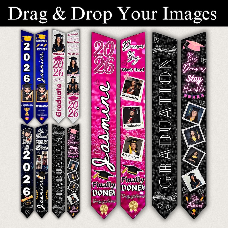 Editable Graduation Stole Template Bundle, Class of 2026 Canva Sash ...
