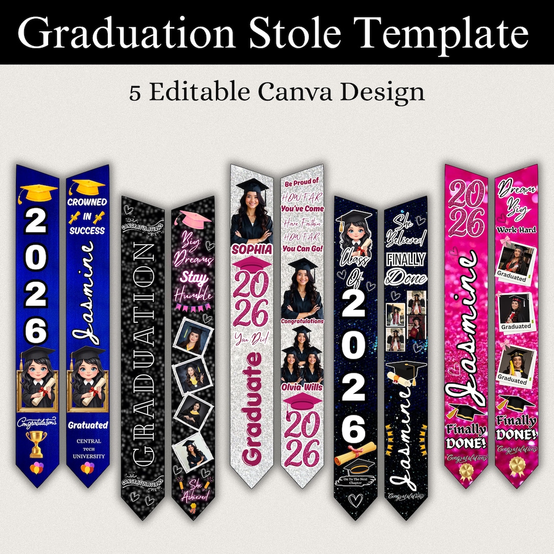 Editable Graduation Stole Template Bundle, Class of 2026 Canva Sash ...