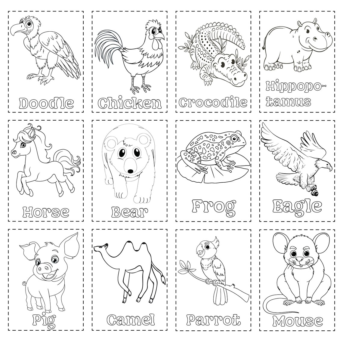 30 Animal Coloring Pages for Kids | Cute Zoo & Jungle Animals ...