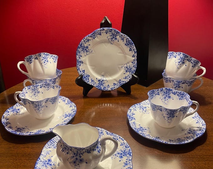 Shelley Dainty Blue Tea Set – 6 Teacups, 4 Saucers & Creamer, Fine Bone ...
