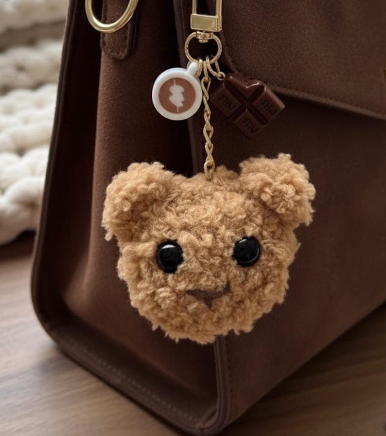 Handmade Crochet Bear Keychain | Plush Teddy, Chocolate Charm, Coffee ...